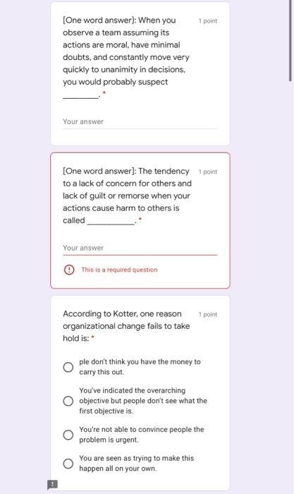 Solved 1 point (One word answer): When you observe a team | Chegg.com
