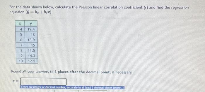 Solved For the data shown below, calculate the Pearson | Chegg.com