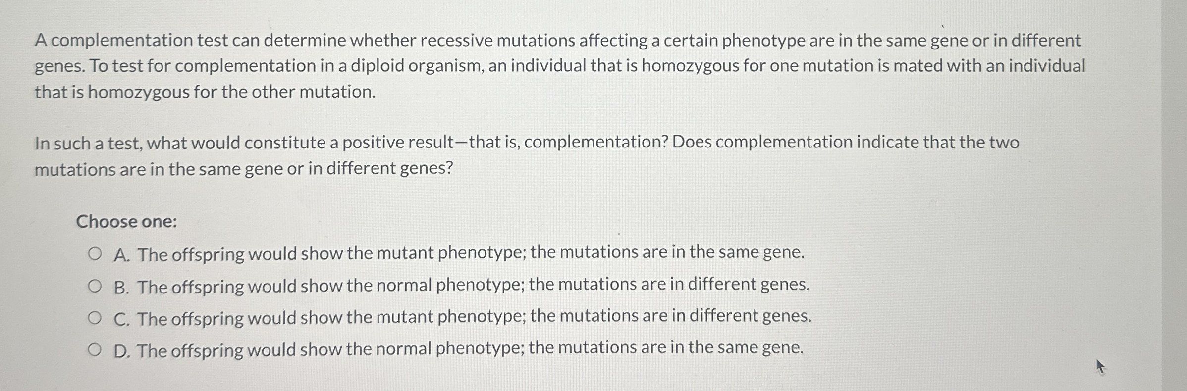 Solved A complementation test can determine whether | Chegg.com