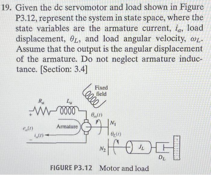 Solved 19. Given the dc servomotor and load shown in Figure | Chegg.com