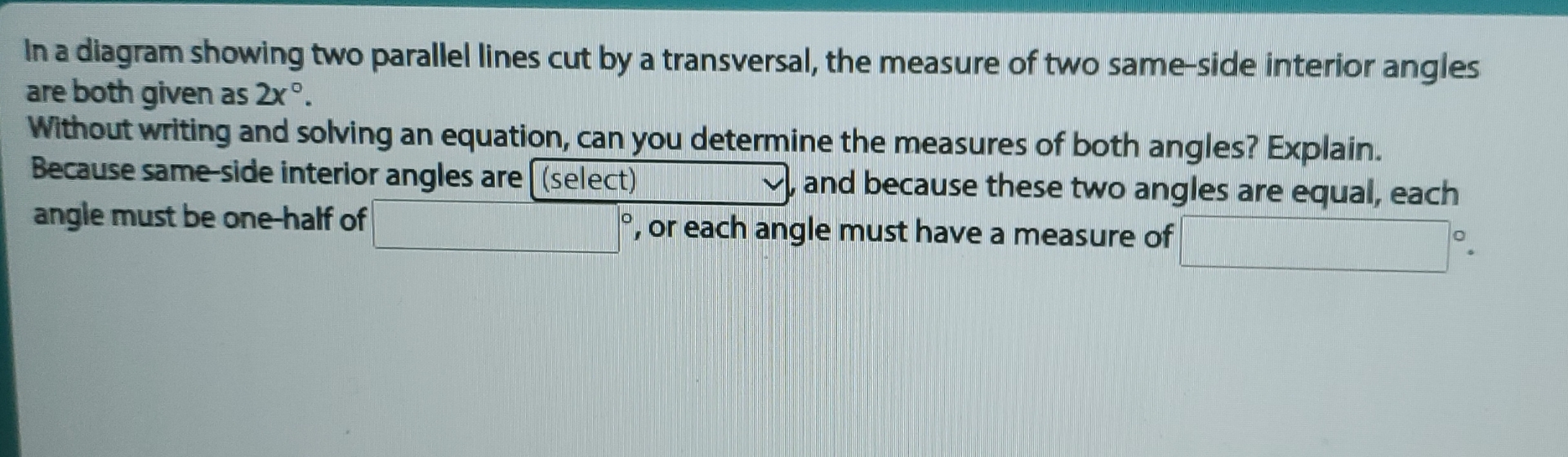 Solved In a diagram showing two parallel lines cut by a | Chegg.com