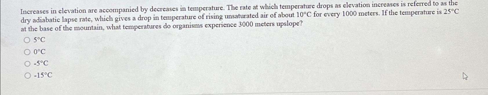 Solved Increases in elevation are accompanied by decreases | Chegg.com