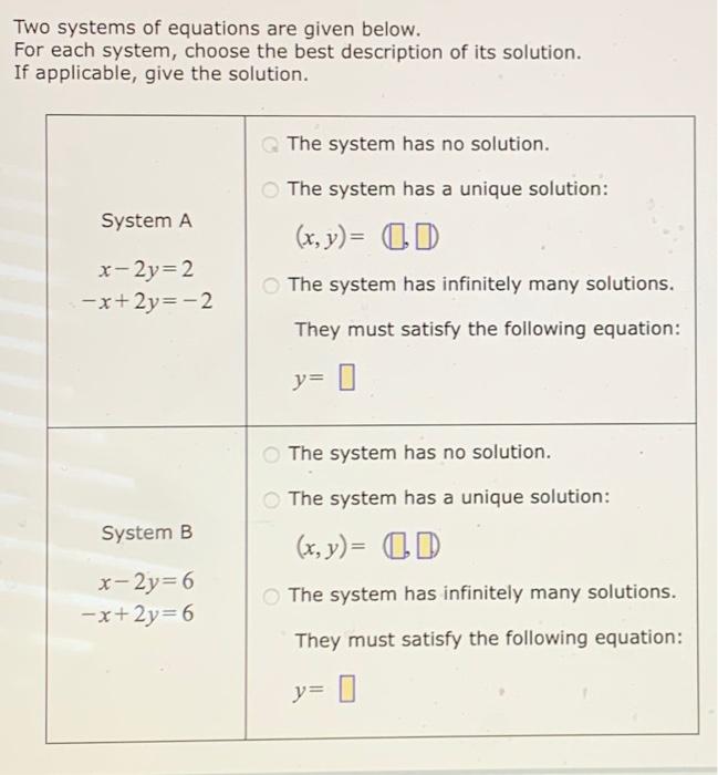 Solved Two systems of equations are given below. For each | Chegg.com