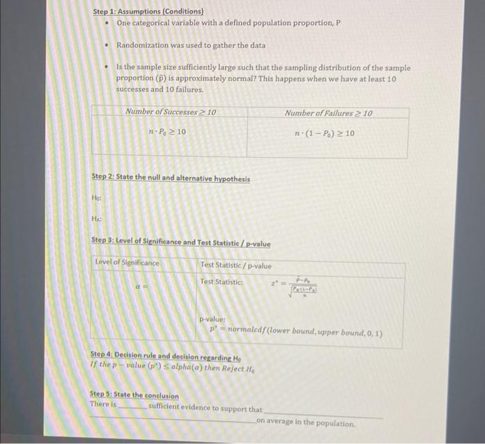 Step 1: Assumptions (Conditions) - One categorical | Chegg.com