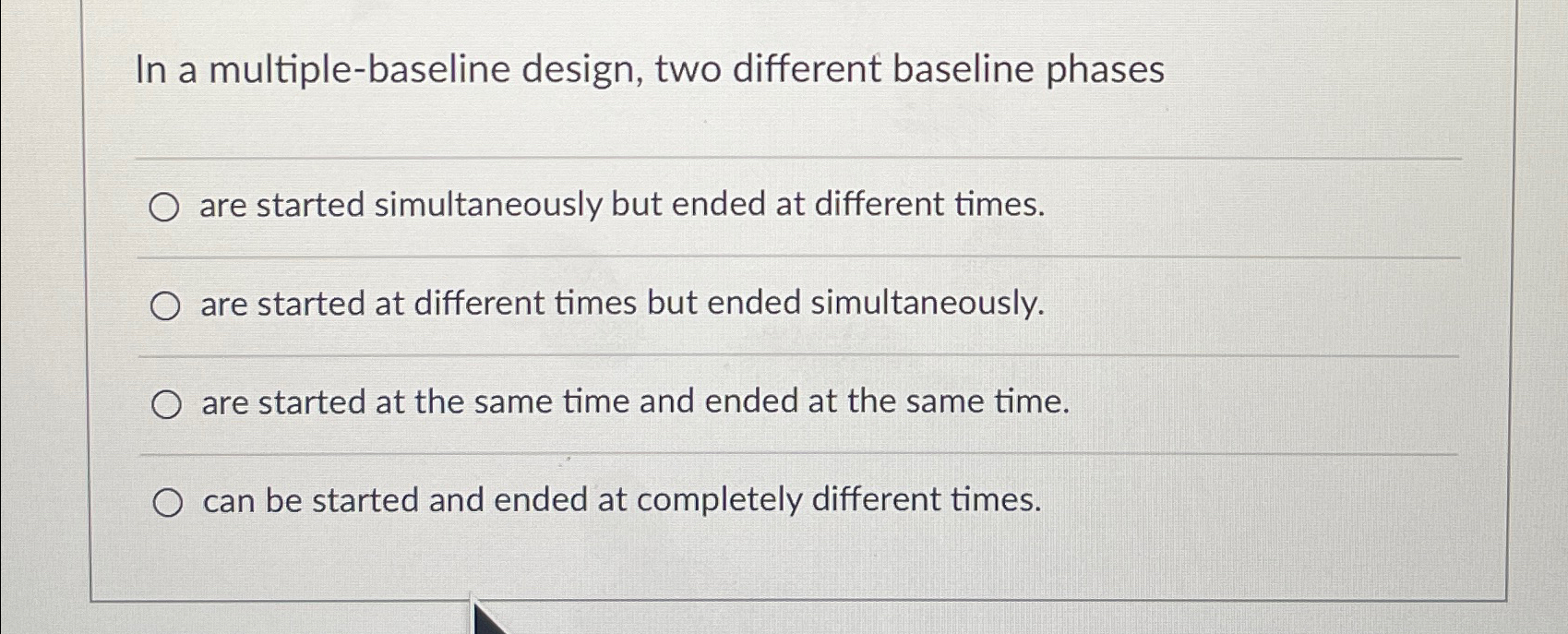 Solved In a multiple-baseline design, two different baseline | Chegg.com