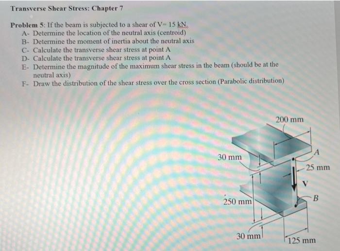 Solved Transverse Shear Stress: Chapter 7 Problem 5: If the | Chegg.com