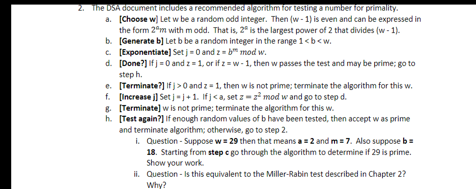 Solved The DSA document includes a recommended algorithm for | Chegg.com