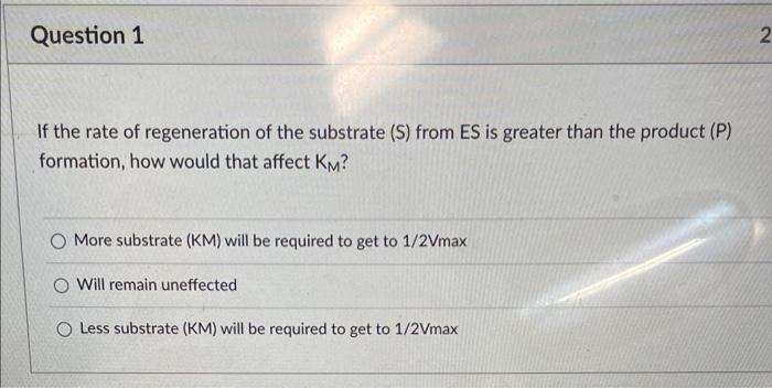 Solved If the rate of regeneration of the substrate (S) from | Chegg.com