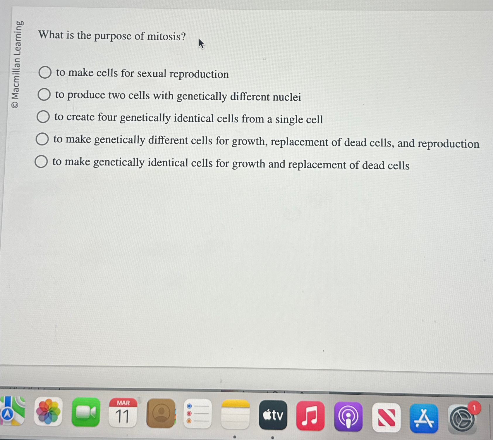 Solved What is the purpose of mitosis?to make cells for | Chegg.com