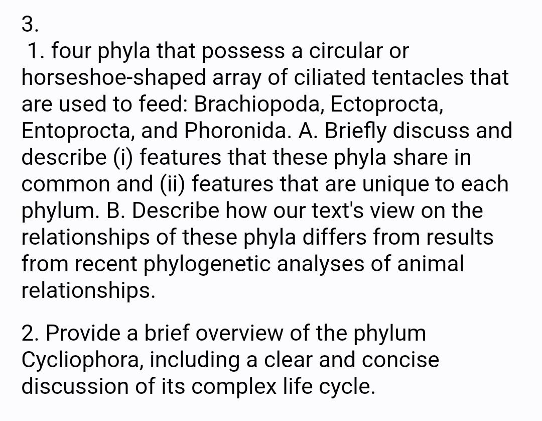 Solved 3. 1. four phyla that possess a circular or | Chegg.com