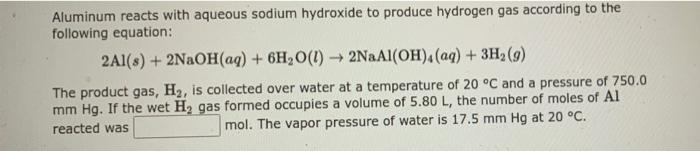 Solved Aluminum reacts with aqueous sodium hydroxide to | Chegg.com