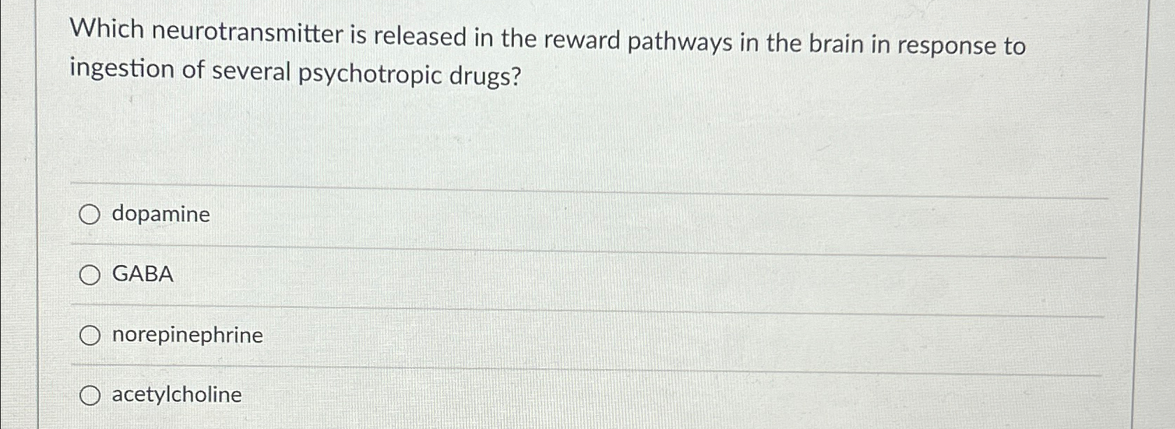 Solved Which neurotransmitter is released in the reward | Chegg.com