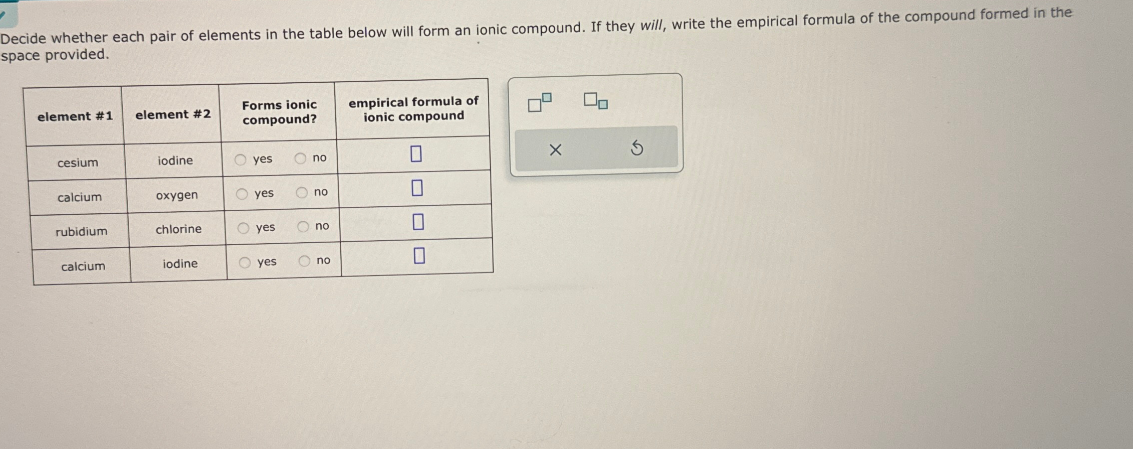 Solved Decide whether each pair of elements in the table | Chegg.com