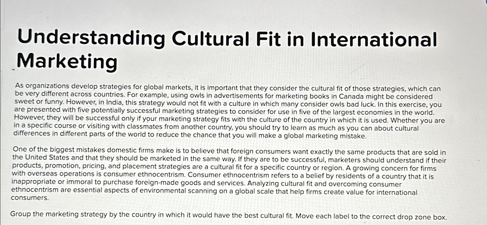 Solved Understanding Cultural Fit in International | Chegg.com