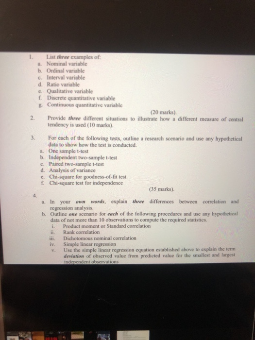 Solved List three examples of a. Nominal variable b. Ordinal | Chegg.com