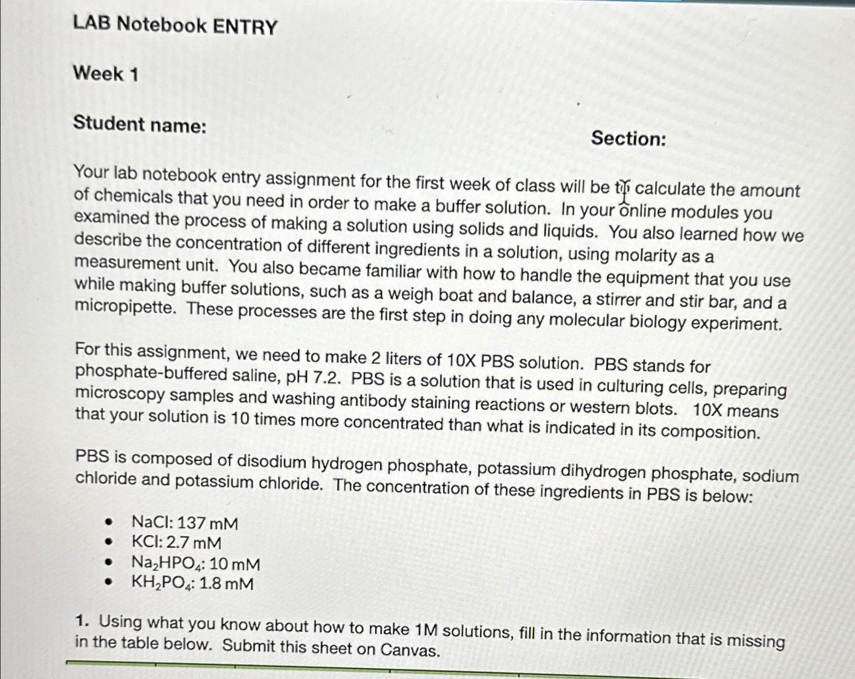 Solved LAB Notebook ENTRYWeek 1Student name:Section:Your lab | Chegg.com