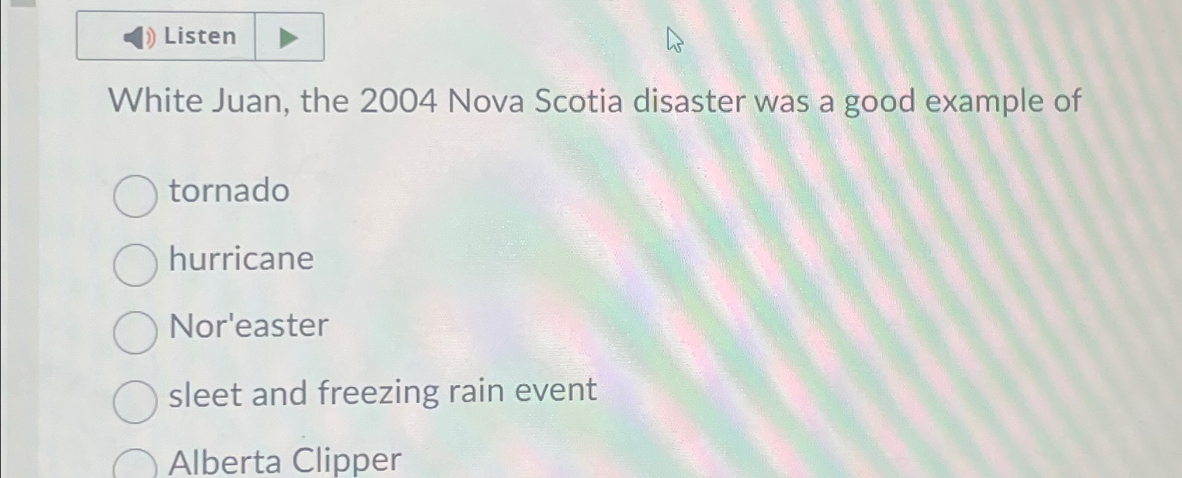 Solved White Juan, the 2004 ﻿Nova Scotia disaster was a good | Chegg.com