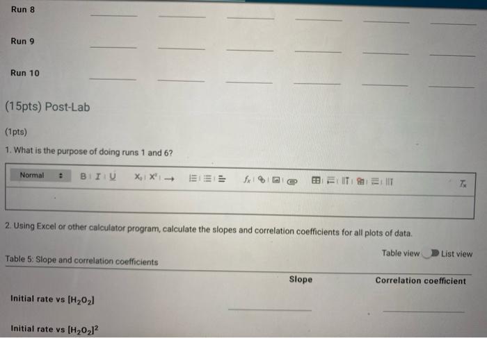 Post-Lab - (Lab 6) lodide lon Catalyzed Decomposition | Chegg.com