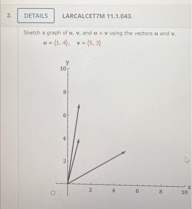 Sketch a graph of u,v, and u+v using the vectors u | Chegg.com