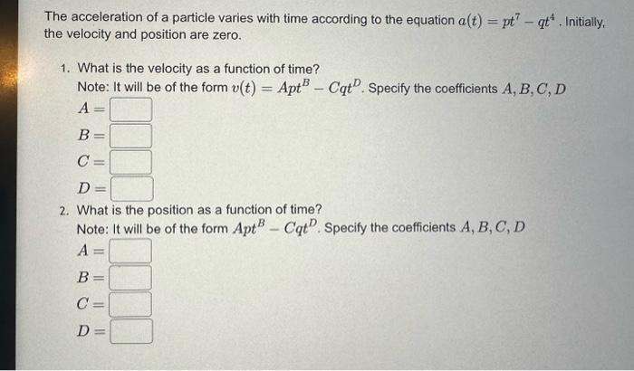 Solved The acceleration of a particle varies with time | Chegg.com