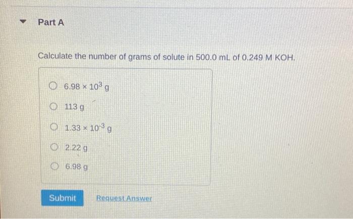Solved Part A Calculate the number of grams of solute in | Chegg.com