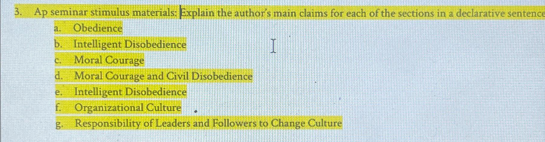 Solved Ap seminar stimulus materials: Explain the author's | Chegg.com