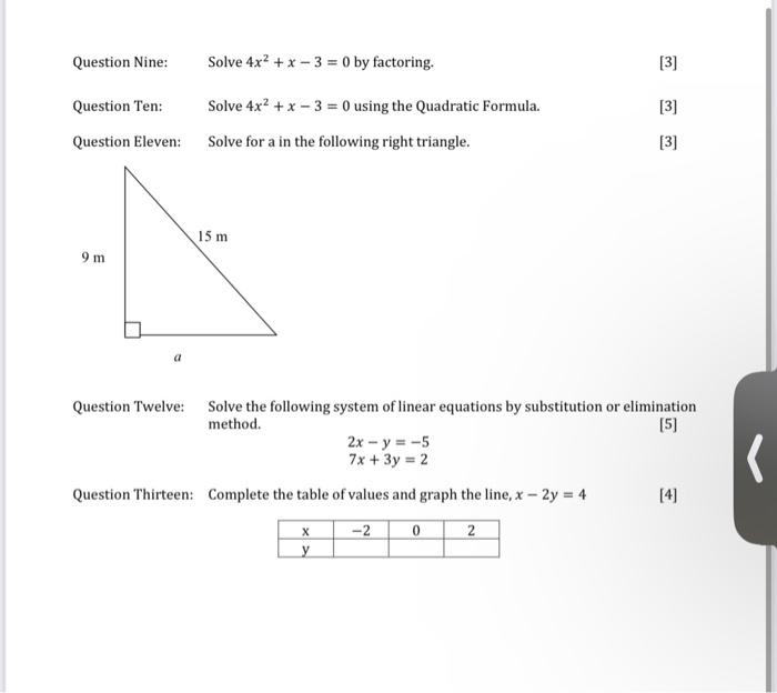 Question Nine: Solve 4x2+x−3=0 by factoring. [3] | Chegg.com