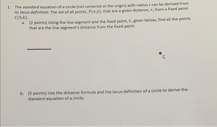Solved 1. The standard equation of a circle (not centered at | Chegg.com