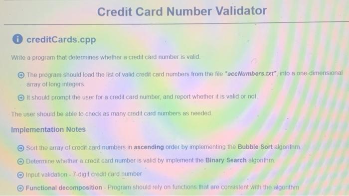 Solved Credit Card Account Checker ... Enter a 7-digit | Chegg.com