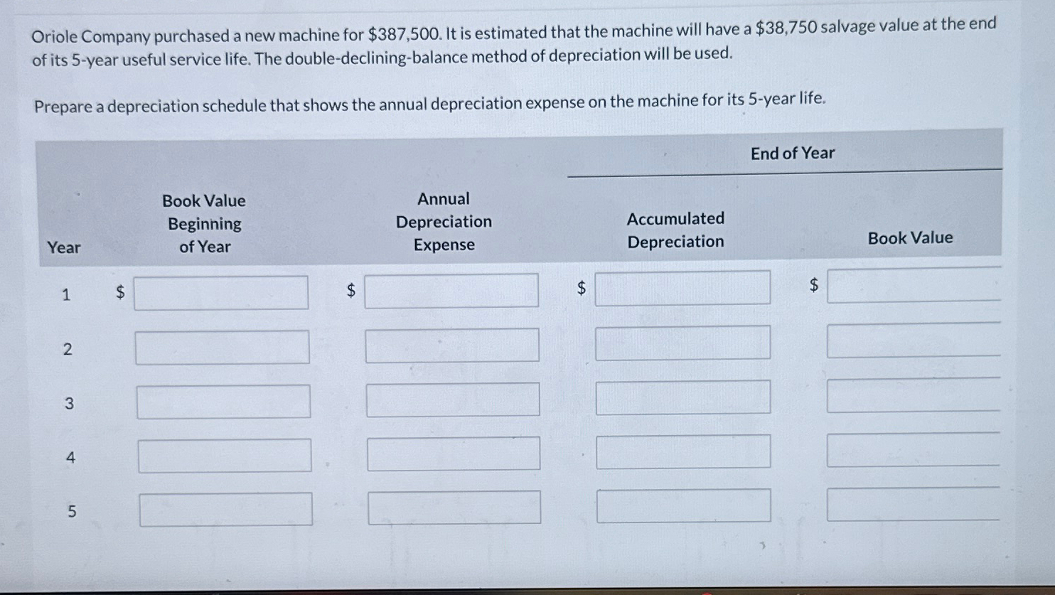 Solved Oriole Company purchased a new machine for $387,500. | Chegg.com