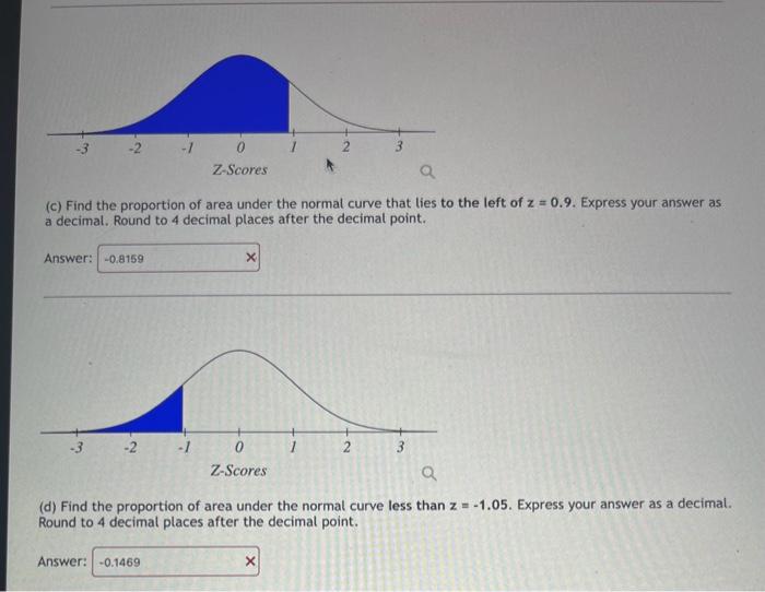 Solved (c) Find the proportion of area under the normal | Chegg.com