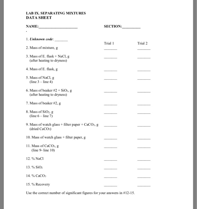 1 of 5 LAB 9. SEPARATING MIXTURES Before you begin | Chegg.com