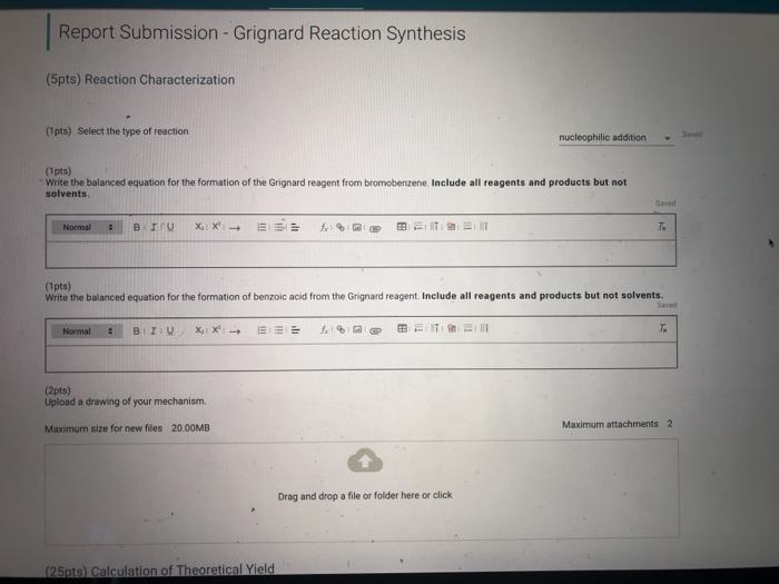 Solved Report Submission - Grignard Reaction Synthesis | Chegg.com