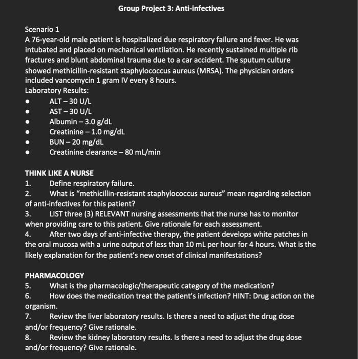Solved Group Project 3: Anti-infectives Scenario 1 A | Chegg.com