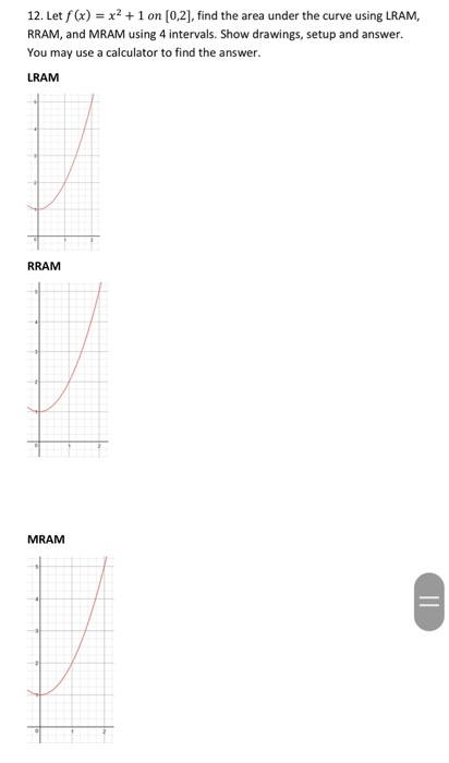 Solved 12. Let f(x) = x2 +1 on (0,2), find the area under | Chegg.com