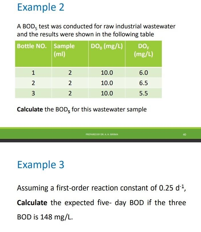 Solved Example 2 A BOD, test was conducted for raw | Chegg.com