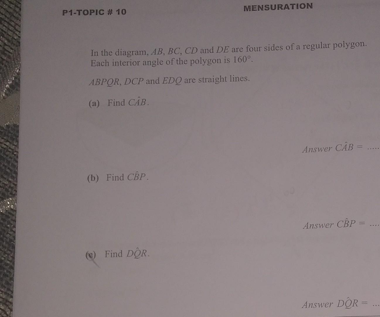 Solved In the diagram, AB,BC,CD and DE are four sides of a | Chegg.com