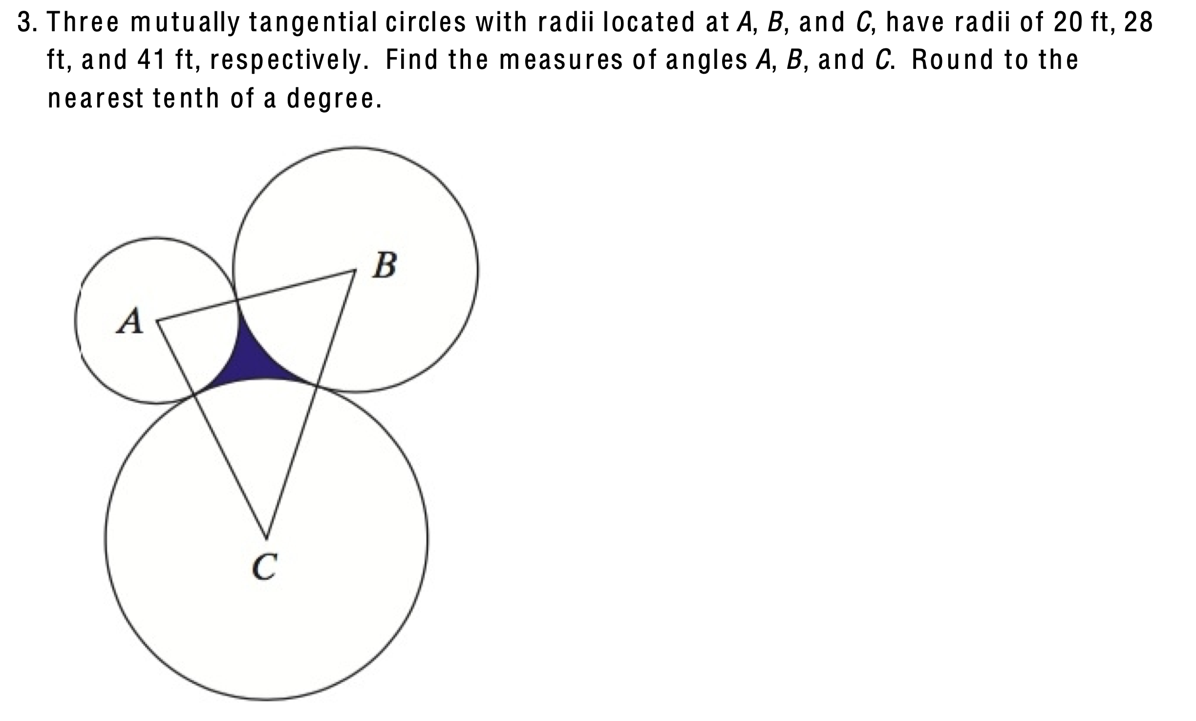 Solved Three mutually tangential circles with radii located | Chegg.com Solved Three mutually tangential circles with radii located | Chegg.com