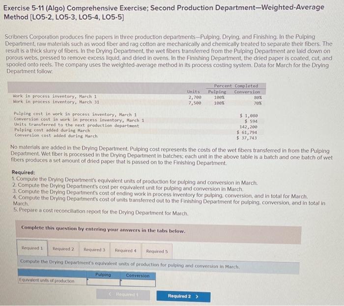 Solved Exercise 5-11 (Algo) Comprehensive Exercise; Second | Chegg.com