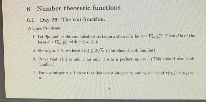 Solved #3 tau is the number of divisors a number has for | Chegg.com