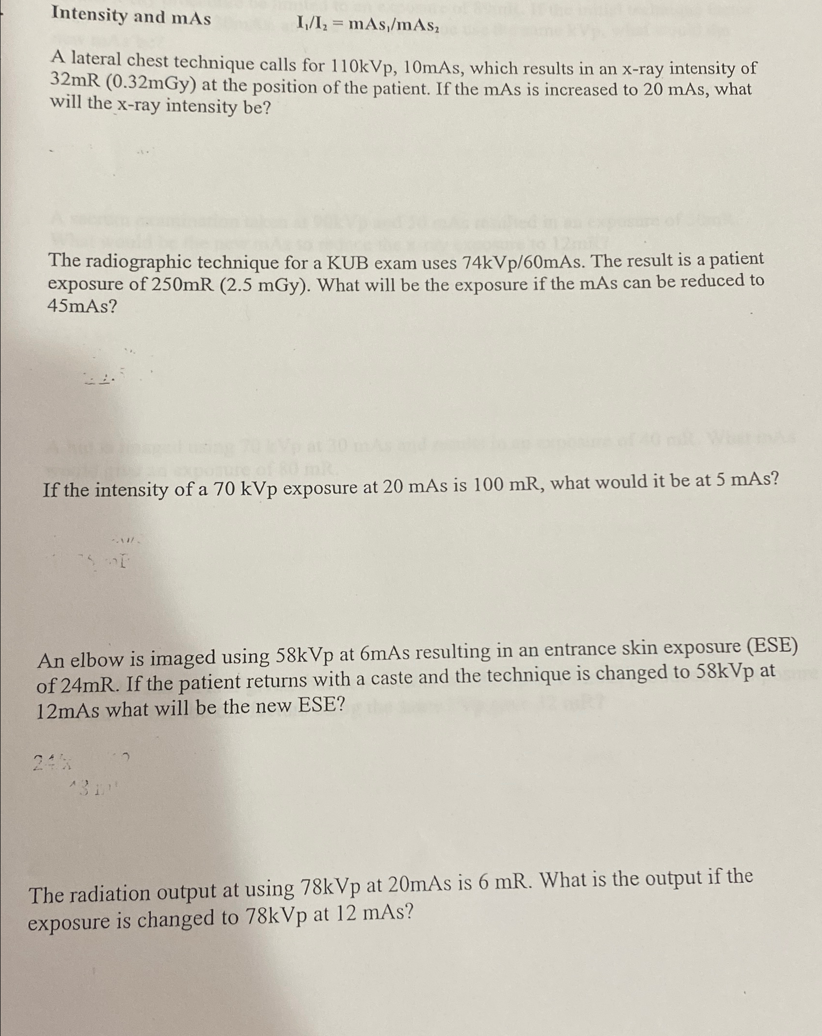 Solved Intensity and mAsI1I2=mAs1/mAs21. ﻿A lateral chest | Chegg.com