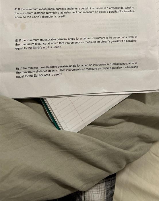 Solved 4) If the minimum measurable parallax angle for a | Chegg.com