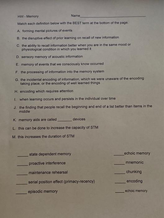 Solved C. the ability to recall information better when you | Chegg.com