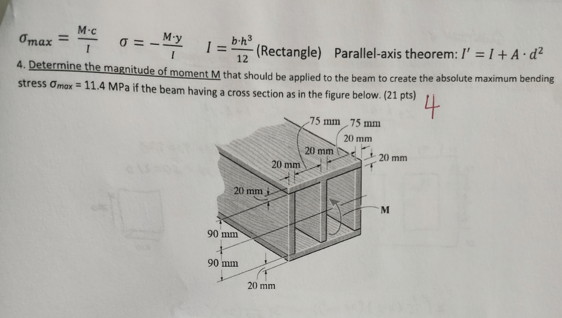 Solved σmax=M*cI,σ=-M*yI,I=b*h312 (Rectangle) ﻿Parallel-axis | Chegg.com