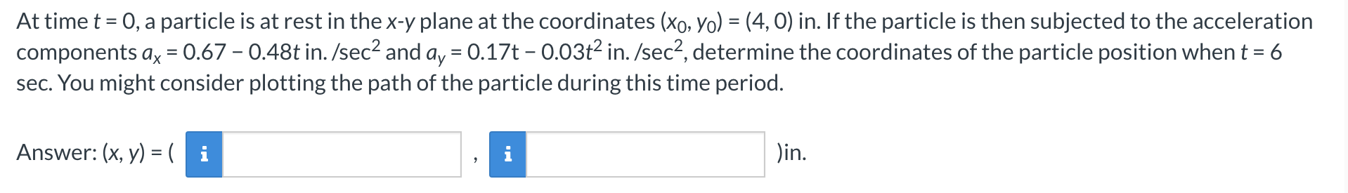 Solved At time t=0, ﻿a particle is at rest in the x-y ﻿plane | Chegg.com