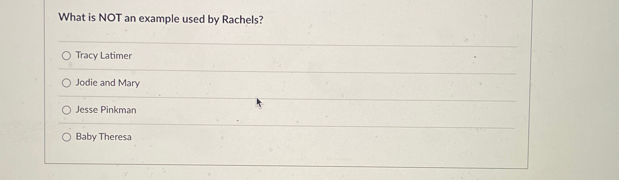 Solved What is NOT an example used by Rachels?Tracy | Chegg.com