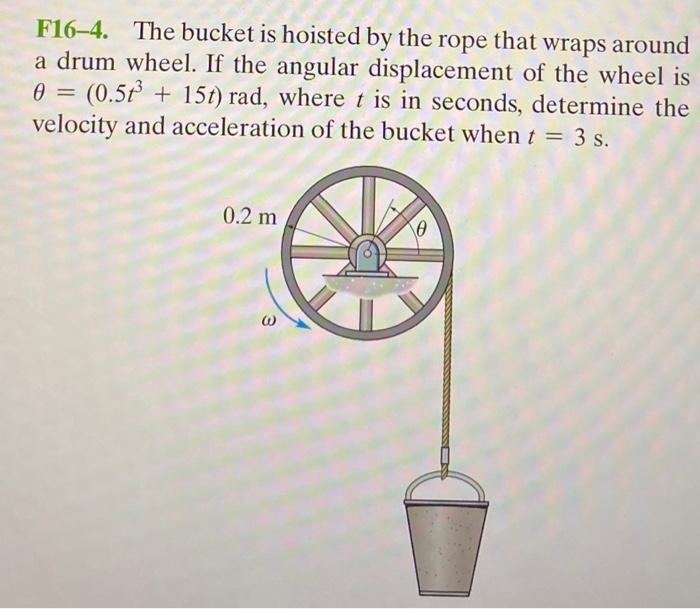 Solved F16-4. The bucket is hoisted by the rope that wraps | Chegg.com