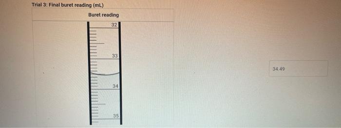 Solved Trial 3; Final buret reading ( mL )Trial 3: Vinegar | Chegg.com