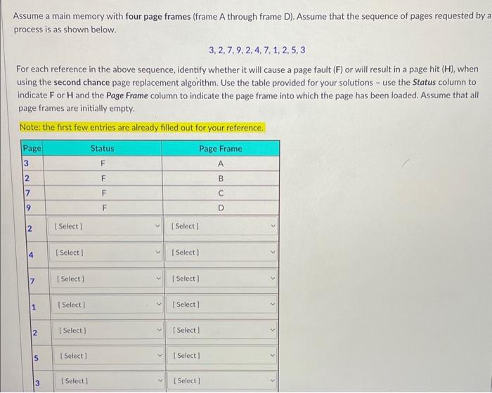Solved Assume a main memory with four page frames (frame A | Chegg.com