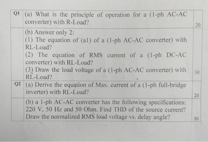 Solved Q1 (a) What is the principle of operation for a (1-ph | Chegg.com